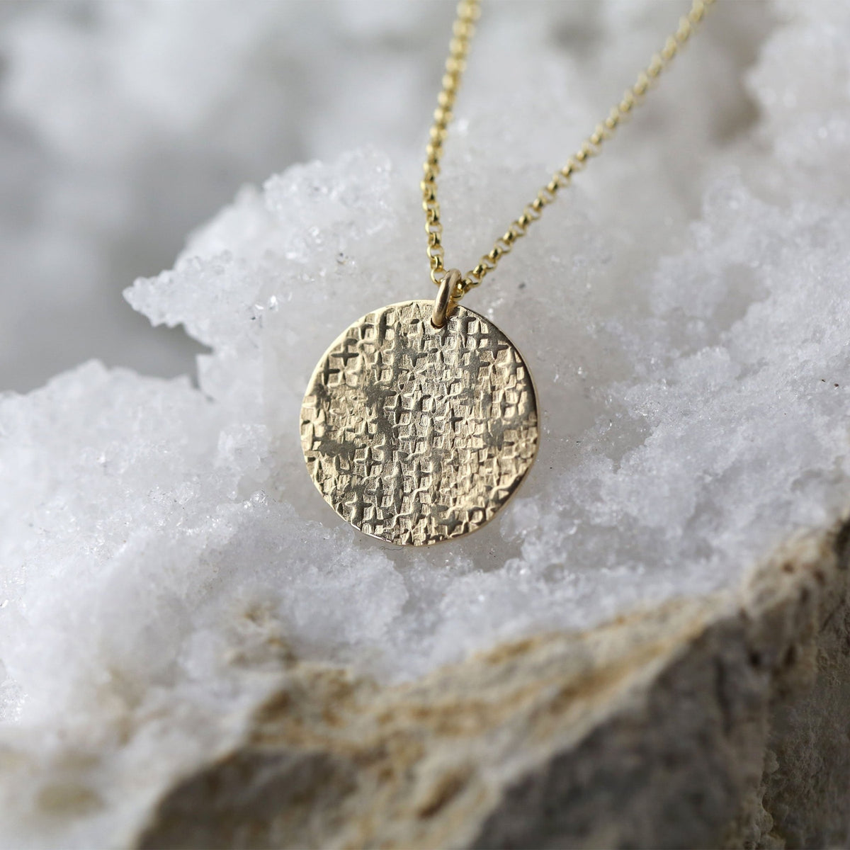 Gold Filled Raw Silk Texture Pendant Necklace by Burnish
