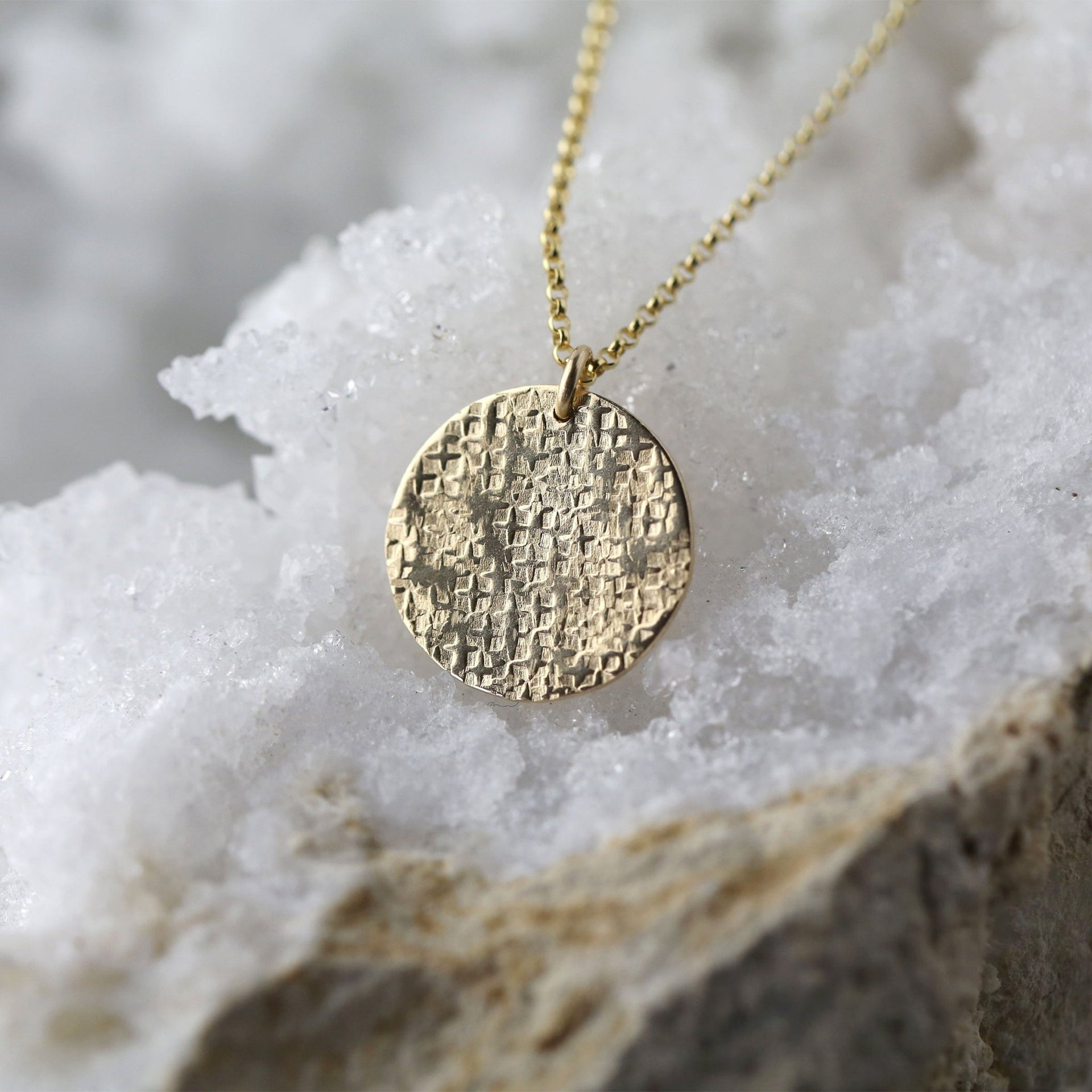Gold Filled Raw Silk Texture Pendant Necklace by Burnish
