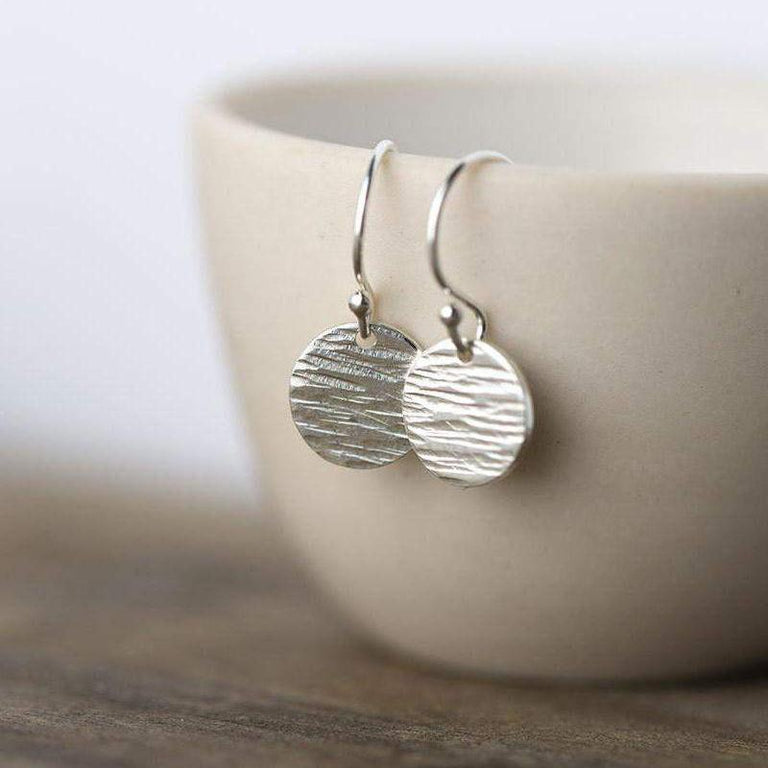 Small Silver Bark Textured Disc Earrings – Burnish