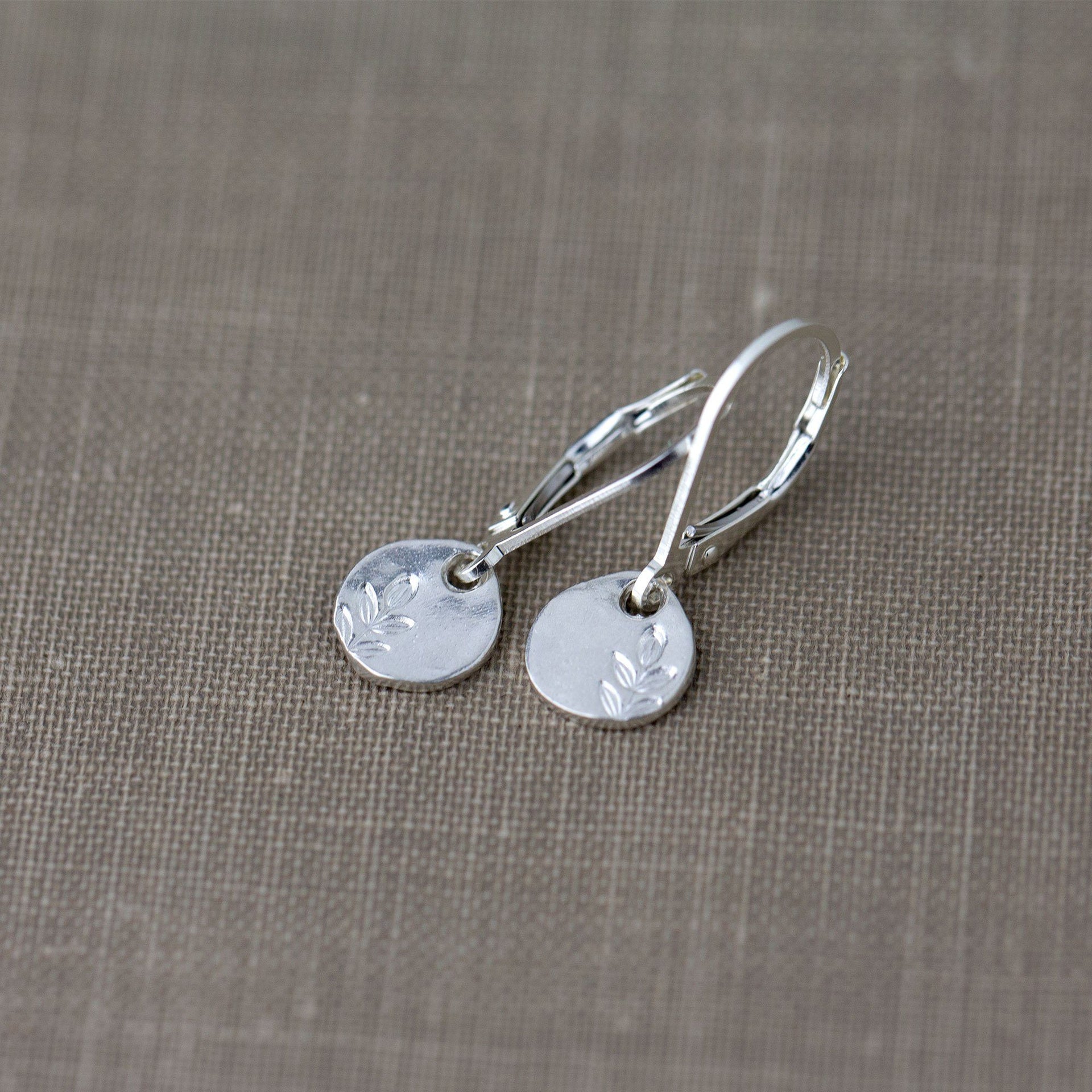 Tiny Stamped Leaf Leverback Earrings – Burnish