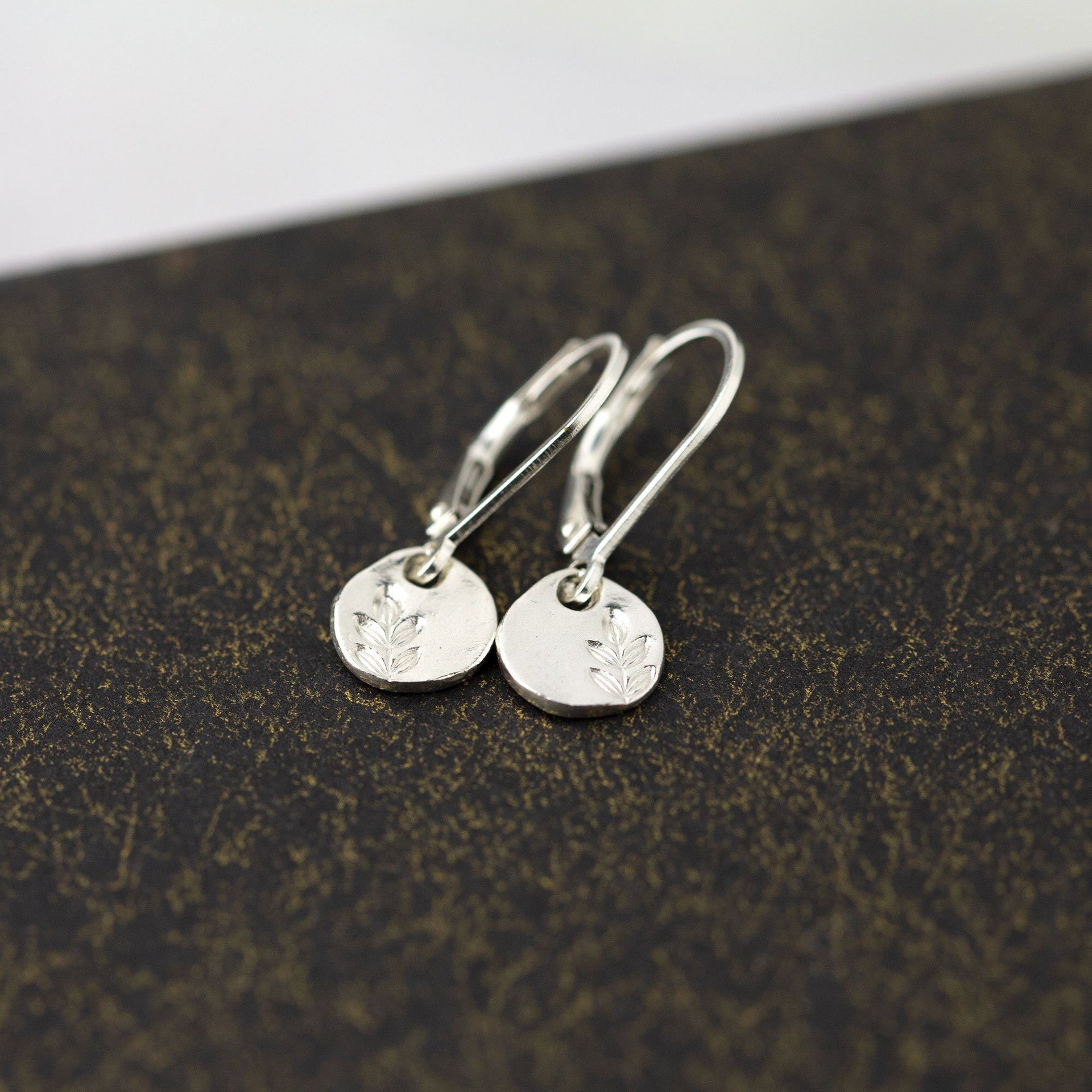 Tiny Stamped Leaf Leverback Earrings – Burnish