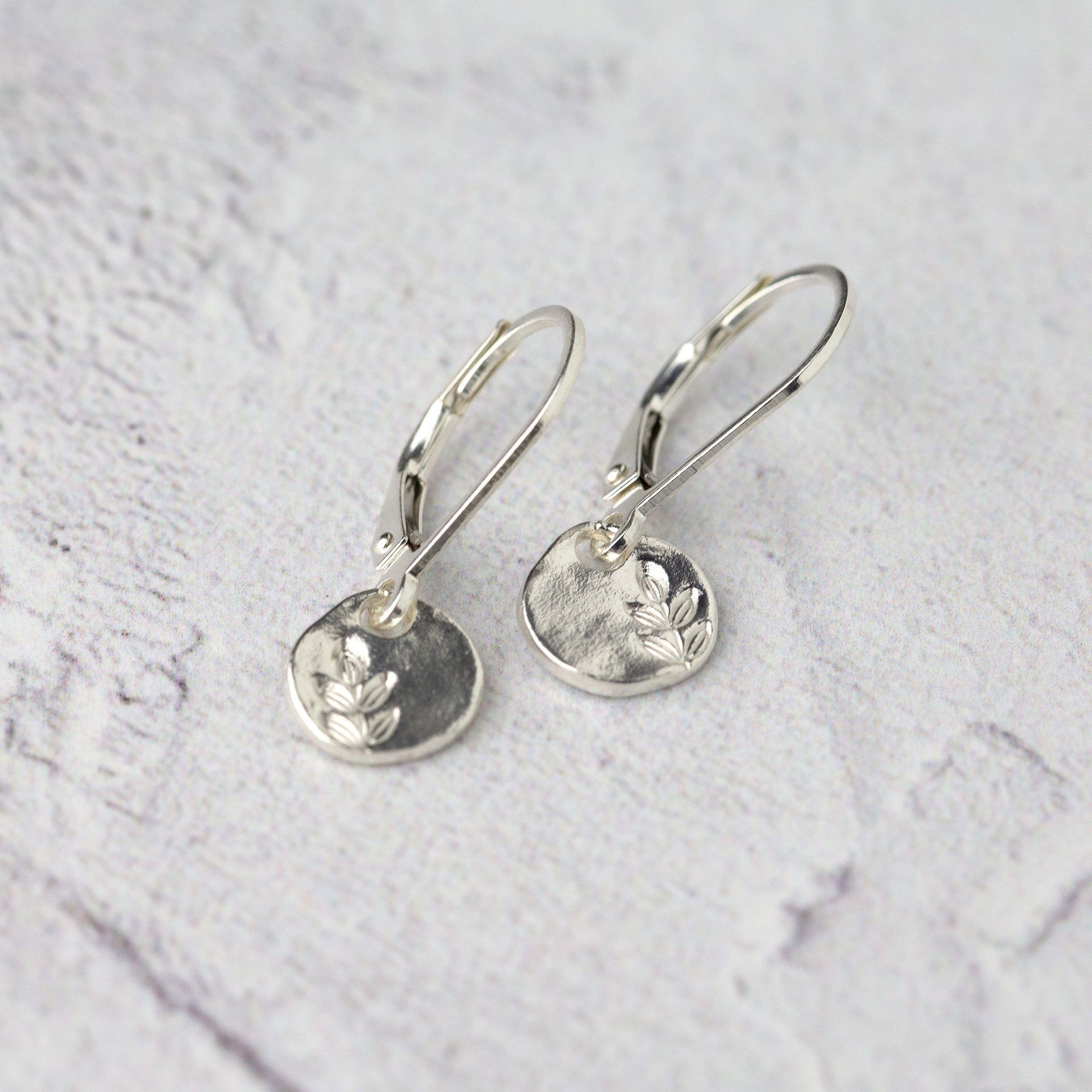 Tiny Stamped Leaf Leverback Earrings – Burnish